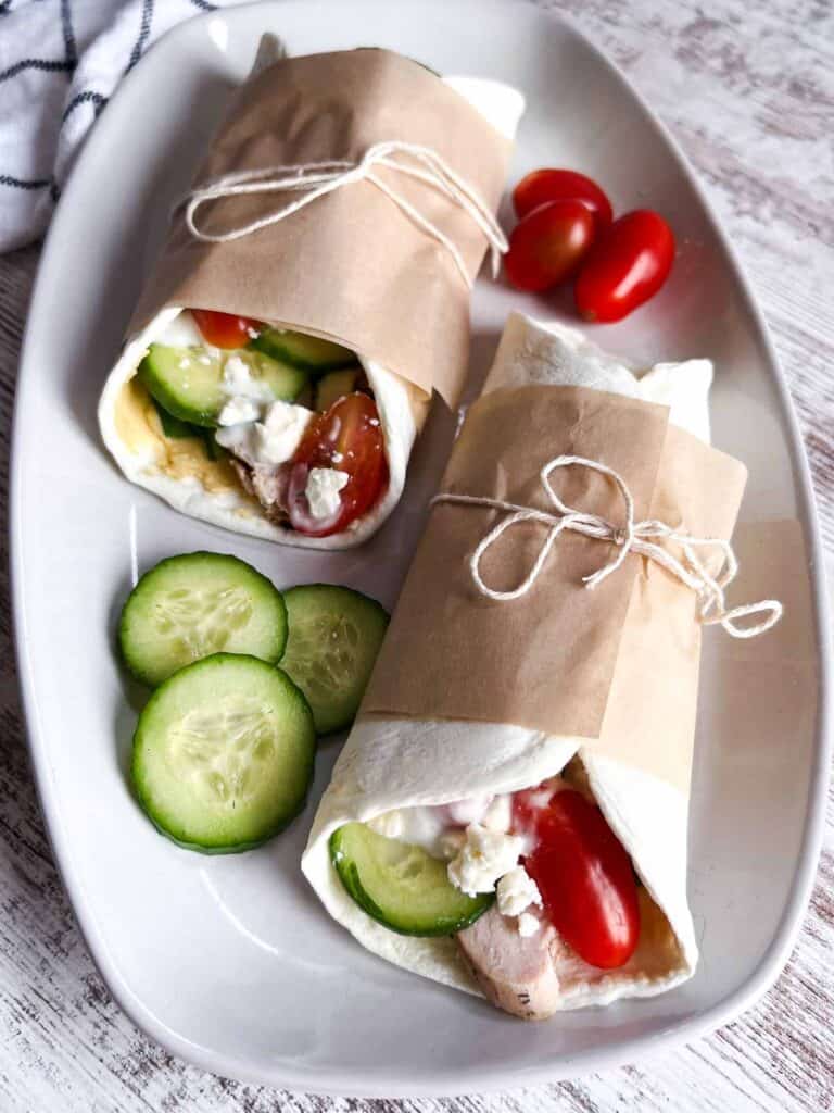 Greek Chicken Wraps Using Egg White Wraps | Loveable Lemons