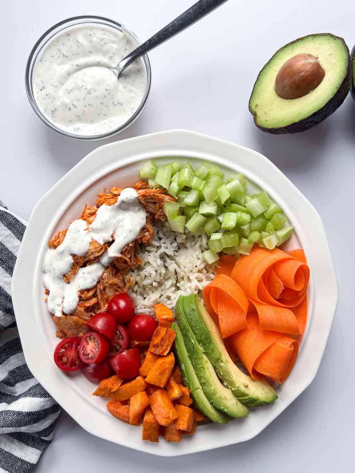 Buffalo Chicken Rice Bowls With Cilantro Rice | Loveable Lemons