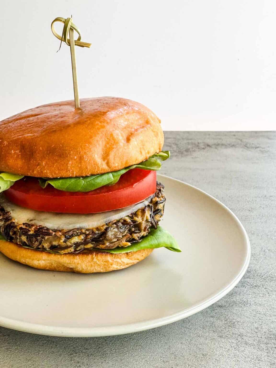 Wild Rice Burger With Mushrooms Recipe | Loveable Lemons