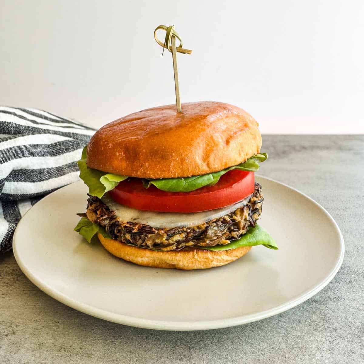Wild Rice Burger With Mushrooms Recipe | Loveable Lemons